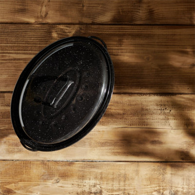 VonShef Enamel Roaster With Lid, Self-Basting, Deep Oval, Non-Stick ...