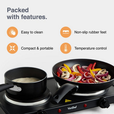 VonShef Hot Plate Double, Portable Electric Hob with Dual Temperature ...