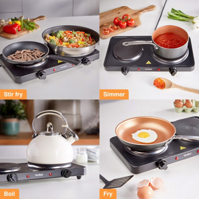 VonShef Hot Plate Double, Portable Electric Hob with Dual Temperature ...