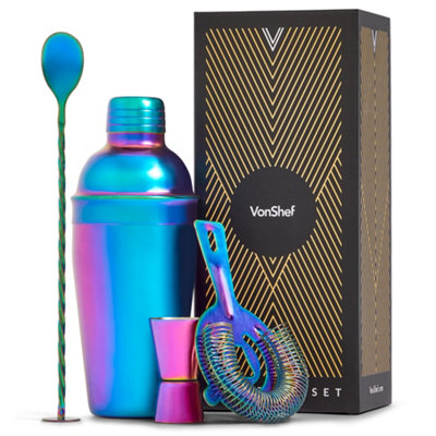 VonShef Iridescent Cocktail Shaker Set, Pearlescent Stainless Steel ...