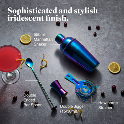 VonShef Iridescent Cocktail Shaker Set, Pearlescent Stainless Steel Bartender Kit w/ Shaker ...