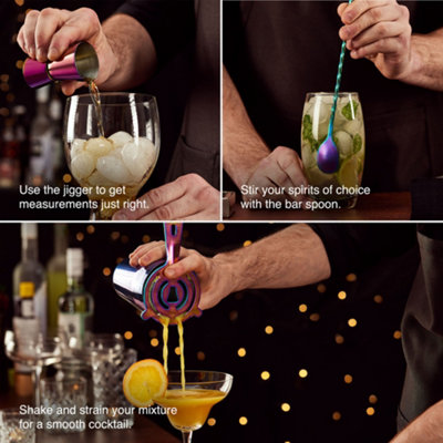 VonShef Iridescent Cocktail Shaker Set, Pearlescent Stainless Steel Bartender Kit w/ Shaker ...