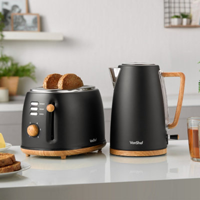 VonShef Kettle and Toaster Set, Scandi 1.7L Rapid Boil Kettle 3000W & 2 ...