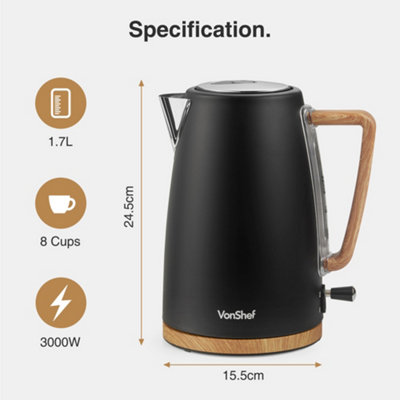 VonShef Kettle and Toaster Set, Scandi 1.7L Rapid Boil Kettle 3000W & 2 ...