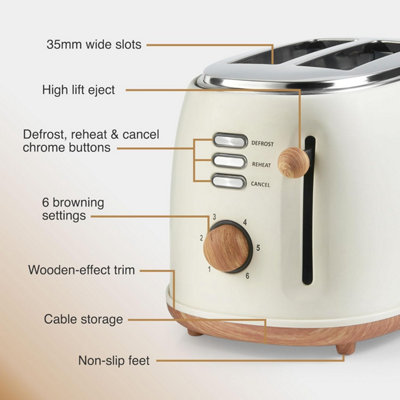 VonShef Kettle & Toaster Set, Scandi 1.7L Rapid Boil Kettle 3000W & 2 ...