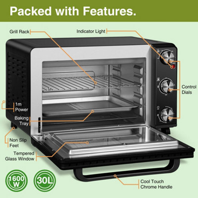 VonShef Mini Oven and Grill 30L - Portable Oven 1600W Multi-Function ...