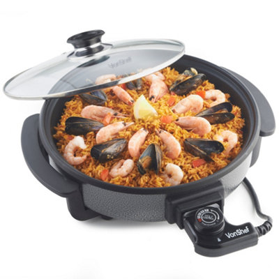 VonShef Multi Cooker 1.5L 30cm Electric Frying Pan w Lid Adjustable Temperature Control Non