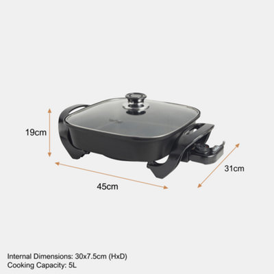 VonShef Multi Cooker 5L, 30cm Electric Frying Pan w/ Lid & Adjustable ...
