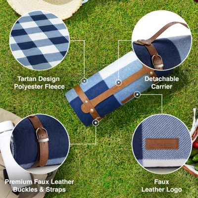 VonShef Picnic Blanket, Blue & White Tartan Weatherproof Picnic Rug w ...