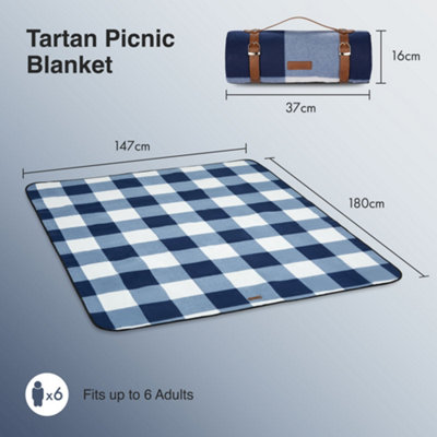 VonShef Picnic Blanket, Blue & White Tartan Weatherproof Picnic Rug w ...