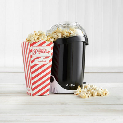 VonShef Popcorn Maker 1200W Popcorn Machine w Hot Air Circulation One Touch Popcorn Popper for Kids
