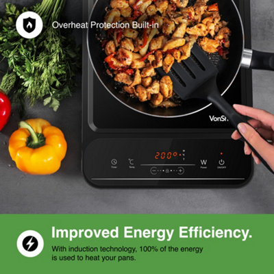 VonShef Single Induction Hob, 2000W Portable Induction Cooker w/LED ...