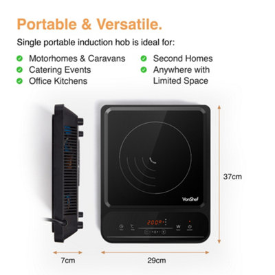 VonShef Single Induction Hob, 2000W Portable Induction Cooker w/LED ...