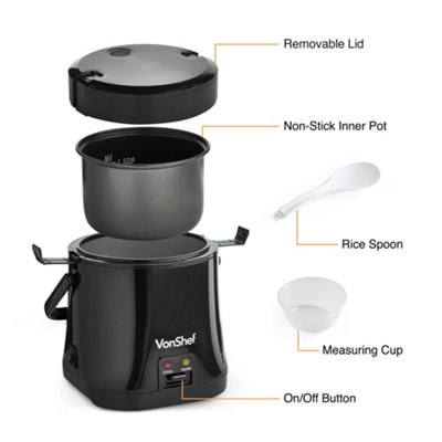 VonShef Small Rice Cooker 0.3L, Electric Rice Steamer for 2 w/ Keep ...