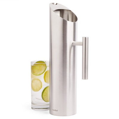 VonShef Stainless Steel Water Jug w/ Ice Guard, 1.7L Carafe w/ Brushed ...