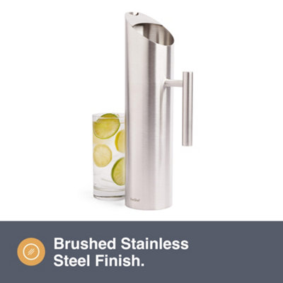 VonShef Stainless Steel Water Jug w/ Ice Guard, 1.7L Carafe w/ Brushed ...