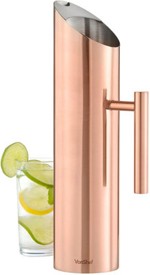VonShef Stainless Steel Water Pitcher, 1.7L Copper Water Jug with ...