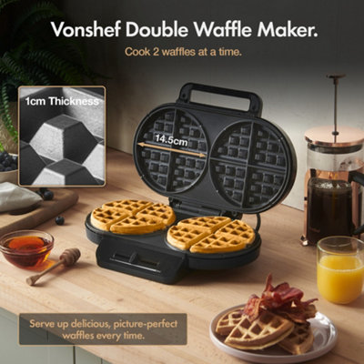 VonShef Waffle Maker, Waffle Iron w/ Non-Stick Plates, 1200W, Double ...