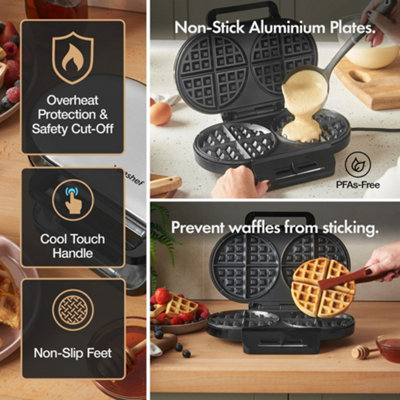 VonShef Waffle Maker, Waffle Iron w/ Non-Stick Plates, 1200W, Double ...