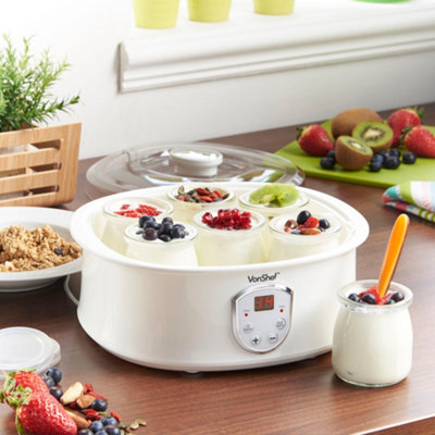 VonShef Yoghurt Maker Machine with 7 x 200ml Glass Jars Lids LCD Display Timer