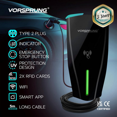 VORSPRUNG Alpha Max 7.4kW EV Charger Type 2, 5 meter Cable, EV Car ...