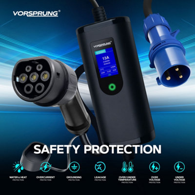 Vorsprung Commando CEE Plug to Type 2 32amp 7.4kW Portable EV Charger ...