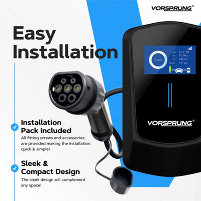 Vorsprung Titan Ultra Fast 22kW EV Charger Type 2, 5 Meter Cable Wall ...