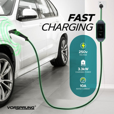 Vorsprung Type 2 to 3 Pin UK Plug Portable EV Charger - 10 Metres ...