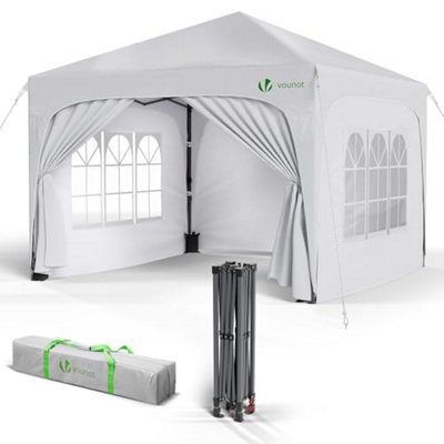 Vounot 3 m x 3 m Pop Up Waterproof Gazebo with Sides & 4 Weight Bags ...