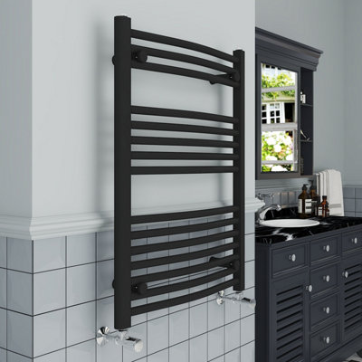 VRUC Bathroom Curved Heated Towel Rail Radiator 800 x 600mm Black