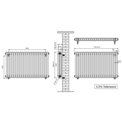 VRUC Cast Iron Style Radiator Traditional 2 Column 600x1010mm Raw Metal