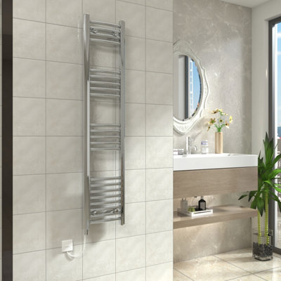 VRUC Chrome Curved Prefilled Electric Heated Towel Rail Radiator ...