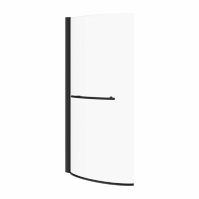 VRUC Curved P Shaped Shower Bath Screen with Towel Rail 1400x715mm Black