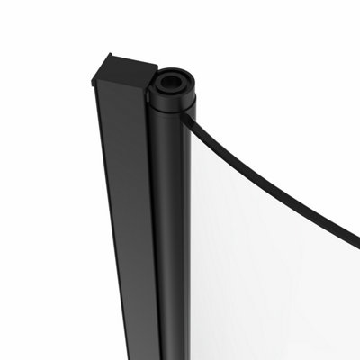 VRUC Curved P Shaped Shower Bath Screen with Towel Rail 1400x715mm Black