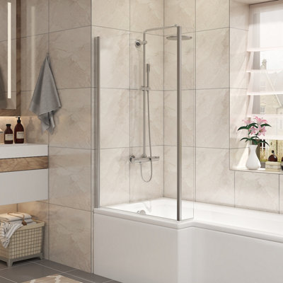 VRUC L Shaped Shower Bath Screen Fixed Return Chrome