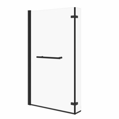 VRUC L Shaped Shower Bath Screen Hinged Return with Towel Rail Black