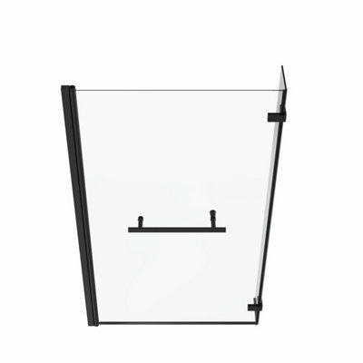VRUC L Shaped Shower Bath Screen Hinged Return with Towel Rail Black