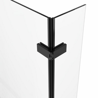 VRUC L Shaped Shower Bath Screen Hinged Return with Towel Rail Black