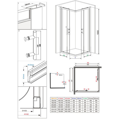 VRUC Square Shower Enclosure 700 x 700 x 1900 mm Black
