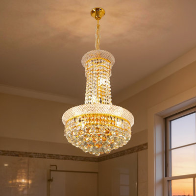 VRYGLE 46cm Unique Empire Crystal Chandelier 6 Lights High Ceiling Hanging Light Fixture