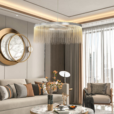 Vrygle 80cm Aluminum Tassel Linear LED Chandelier Round Ceiling Pendant ...