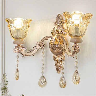 Vrygle Vintage Pretty Wall Sconce Fancy Gold Brass Chandelier Crystal ...