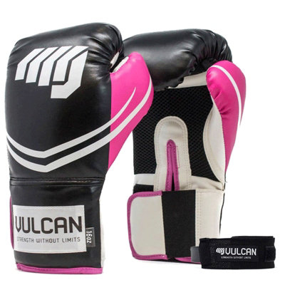 VULCANPOWER PINK 16OZ TRAINING GLOVES WITH HANDWRAPS