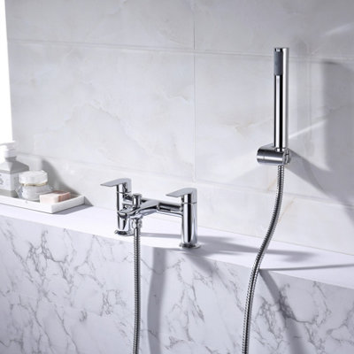 VURTU Amwell Bath Shower Mixer, 1/4 Turn, Dual Lever Ceramic Disc, High ...