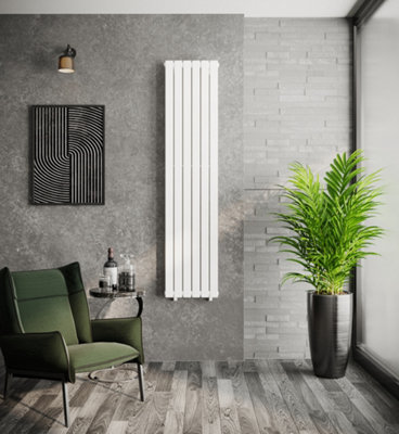 VURTU1 Designer Vertical Double Panel Radiator, 1800(H) x 410(W), White ...