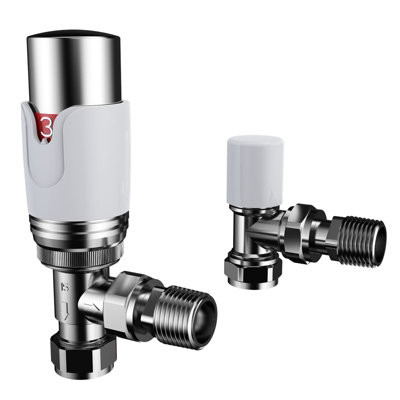 VURTU10 Angled Thermostatic Radiator Valve and Lockshield, 125(H) x 115 ...