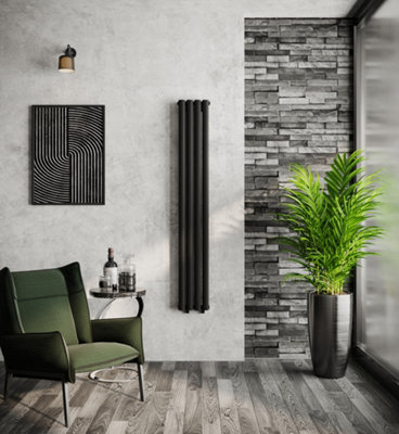VURTU2 Designer Vertical Double Panel Radiator, 1600(H) x 240(W), Black ...