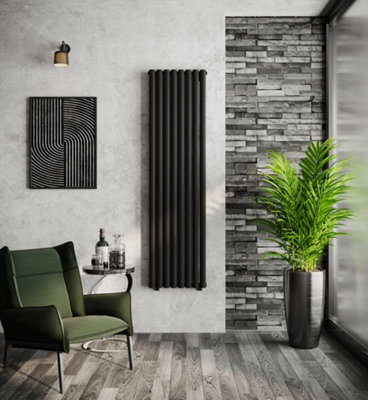 VURTU2 Designer Vertical Double Panel Radiator, 1800(H) x 480(W), Black ...