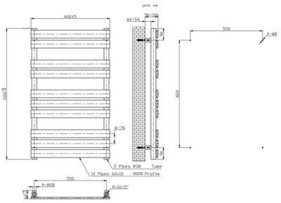 VURTU4 Designer Vertical Single Panel Radiator, 1000(H) x 600(W), Black ...