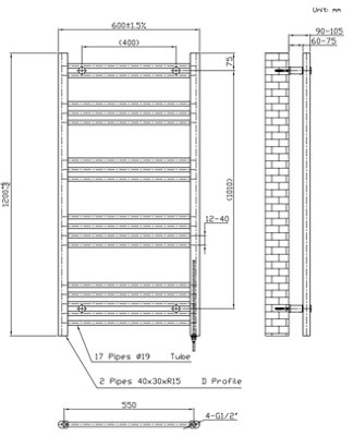 VURTU8 Designer Vertical Single Panel Radiator, 1200(H) x 600(W ...